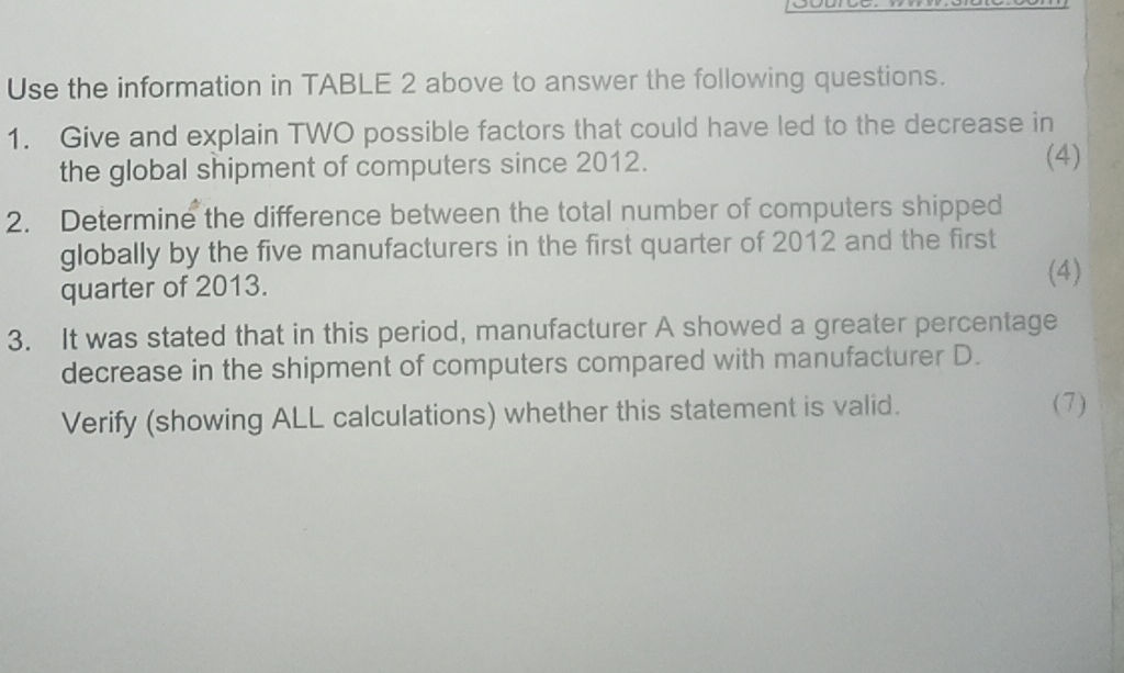 Use the information in TABLE 2 above to | StudyX