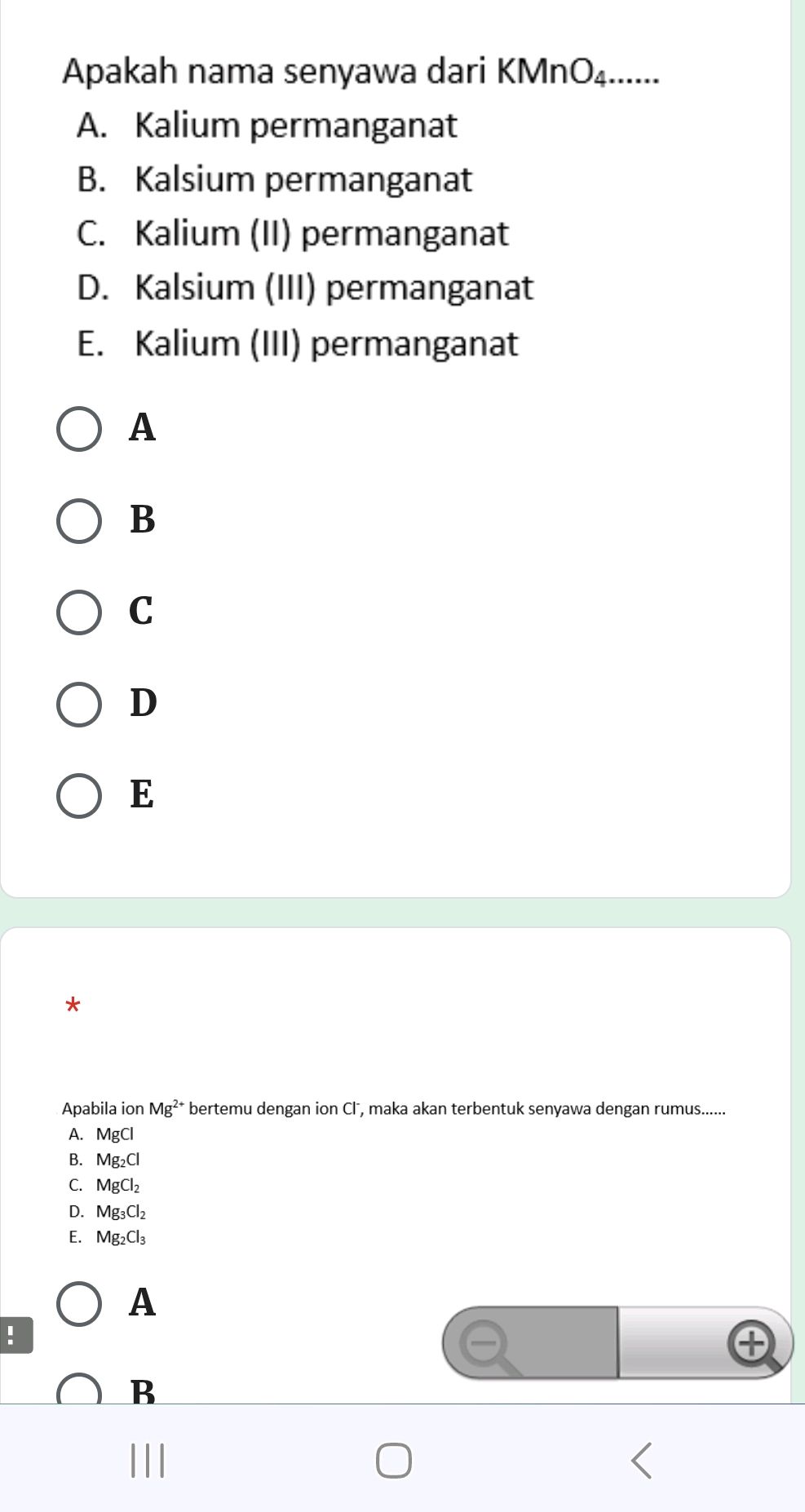 Apakah nama senyawa dari KMnO4...... A. | StudyX