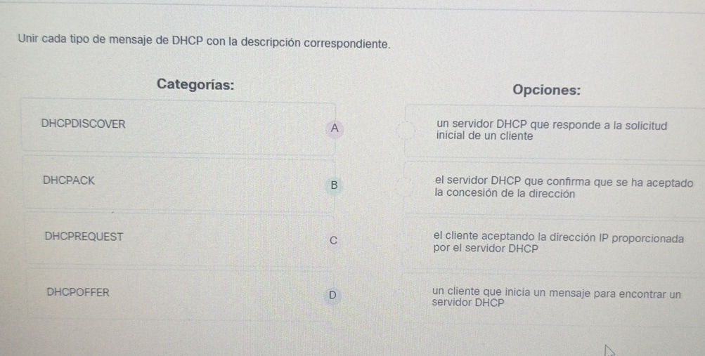 Unir cada tipo de mensaje de DHCP con la