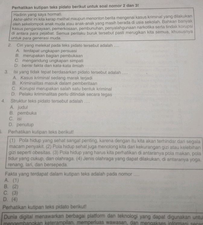 Perhatikan kutipan teks pidato berikut untuk | StudyX