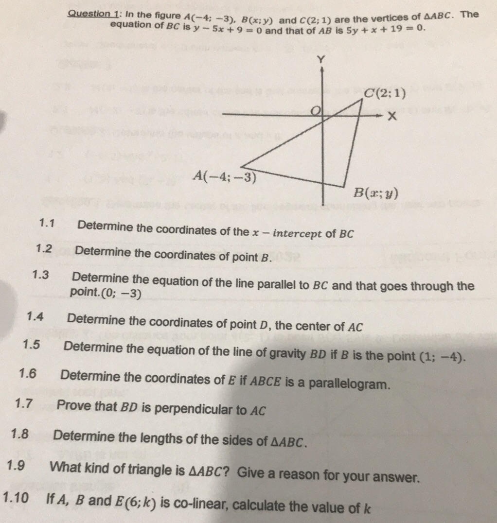 Question 1: In the figure A(-4; -3), B(x;y) | StudyX
