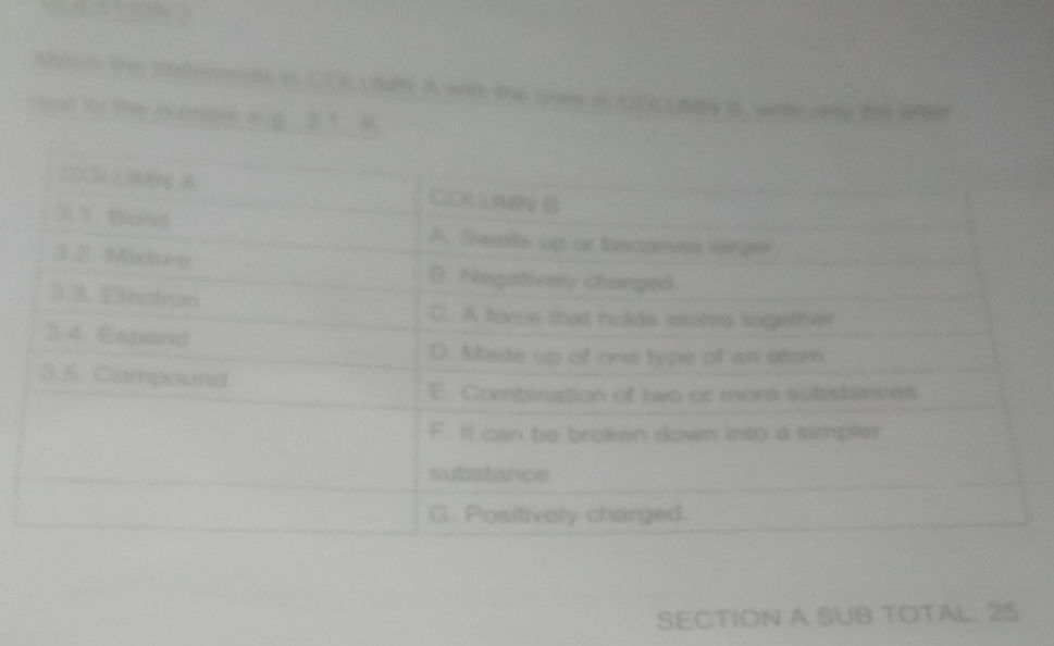 Match the statements in COLUMN A with the | StudyX