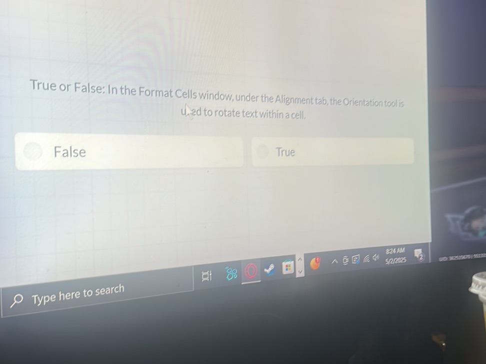 True or False: In the Format Cells window, | StudyX
