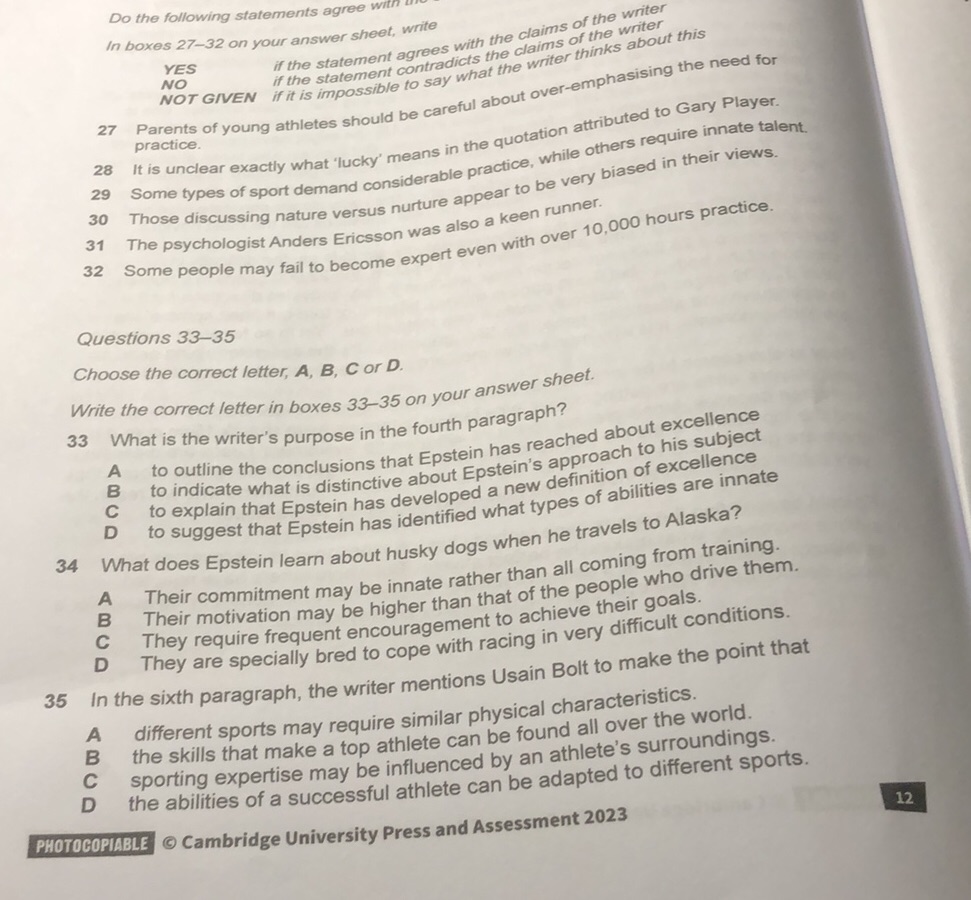 Questions 33-35 Choose the correct letter, | StudyX