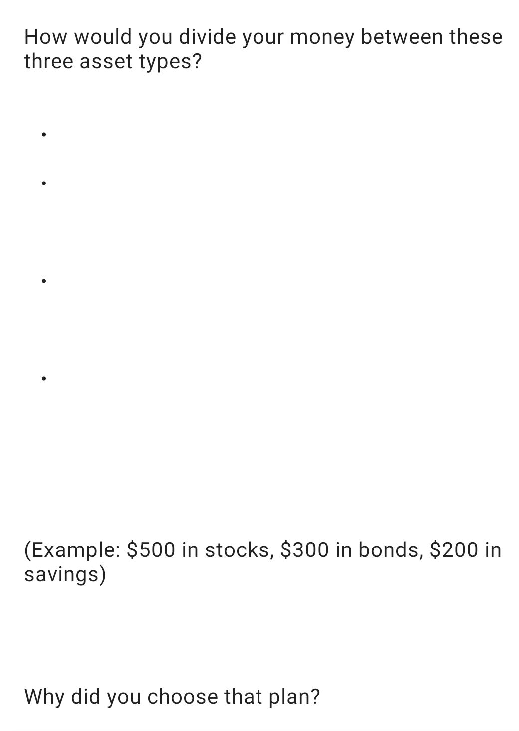 How would you divide your money between | StudyX