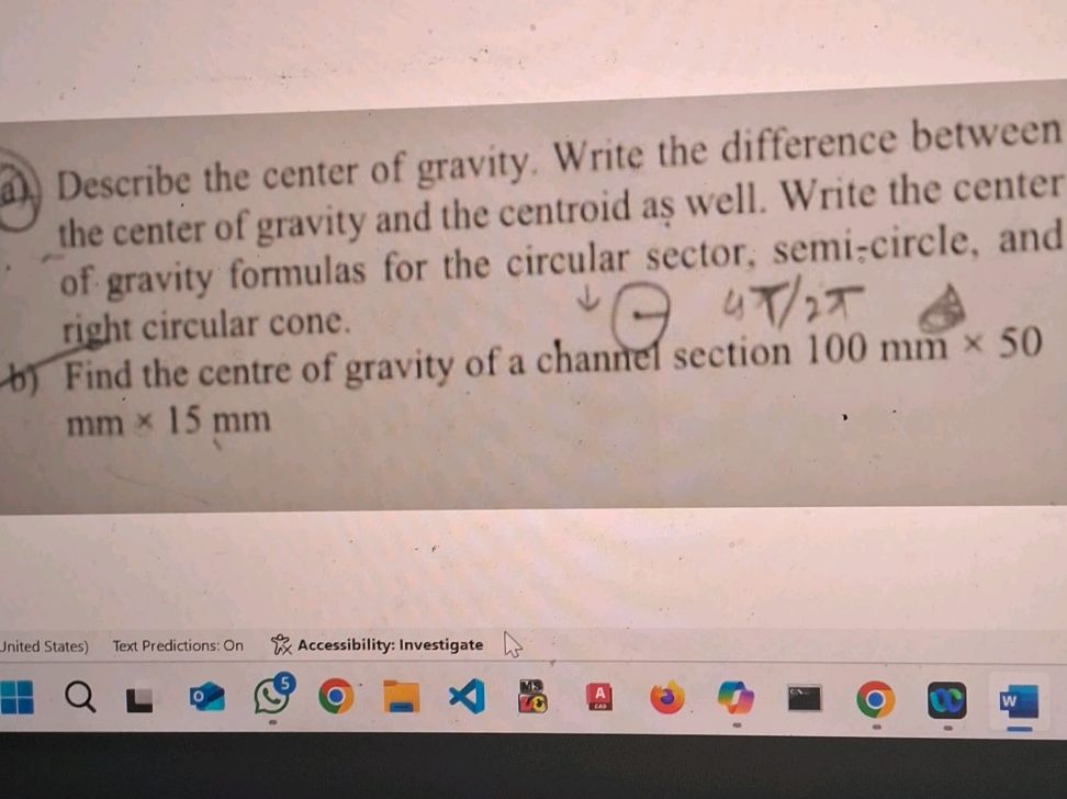 a) Describe the center of gravity. Write the | StudyX