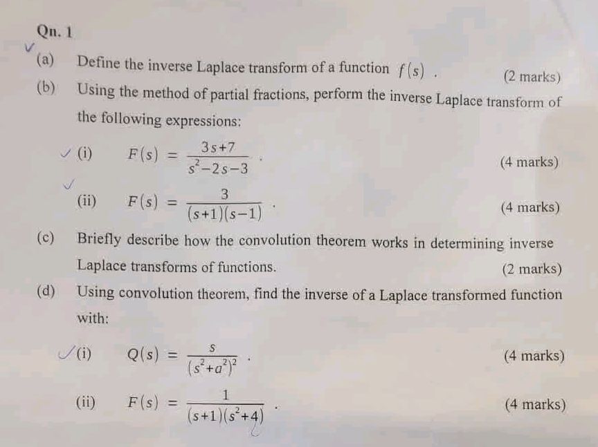 Qn. 1 (a) Define the inverse Laplace | StudyX
