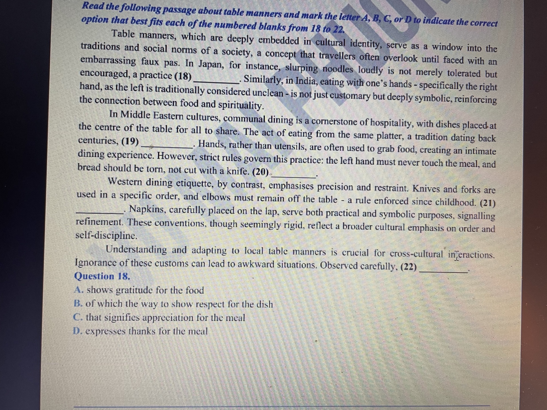 Read the following passage about table | StudyX