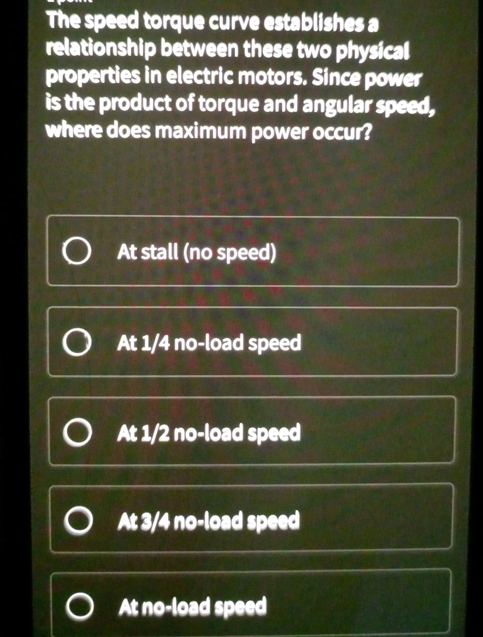 The speed torque curve establishes a | StudyX