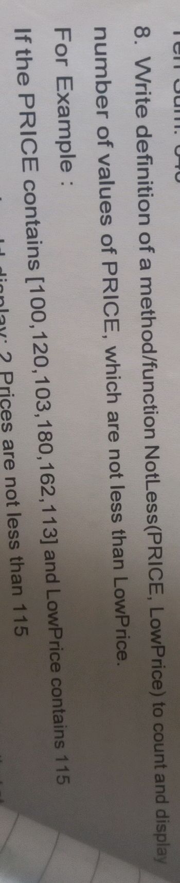8. Write definition of a method/function | StudyX