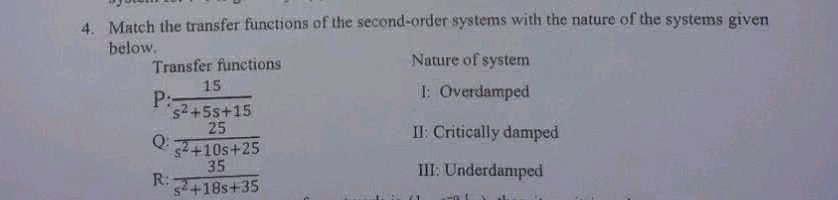 4. Match the transfer functions of the | StudyX