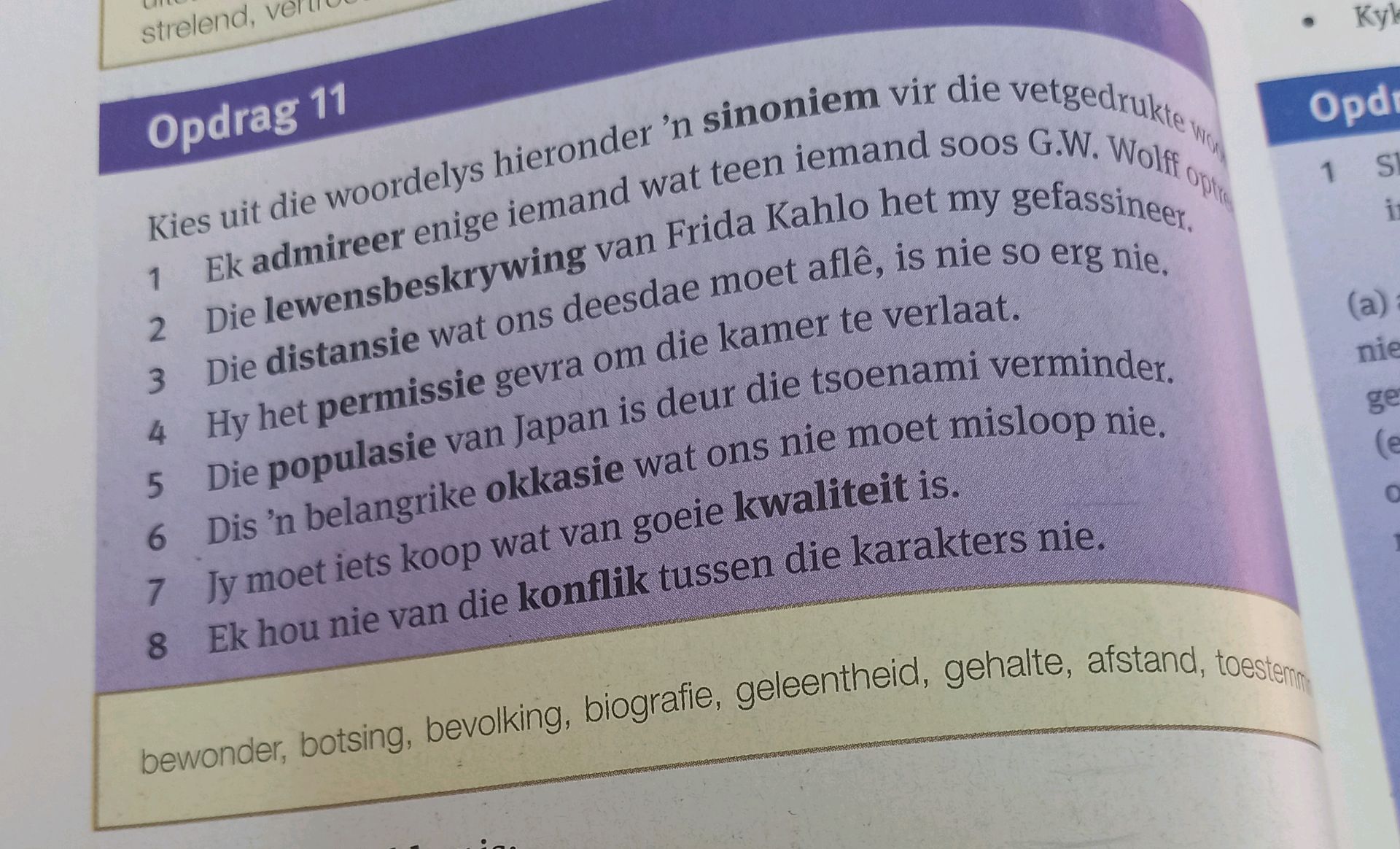 Opdrag 11 Kies uit die woordelys hieronder | StudyX