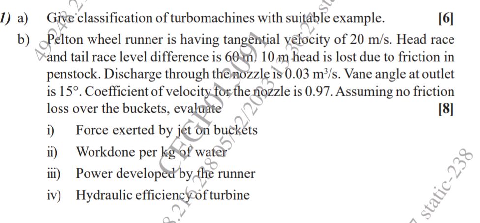 a) Give classification of turbomachines with | StudyX