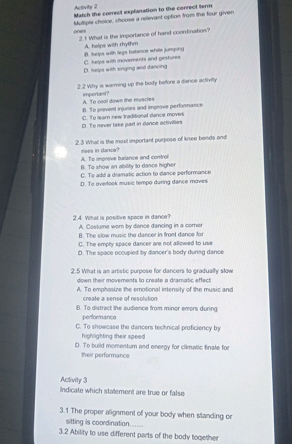 Activity 2 Match the correct explanation to | StudyX