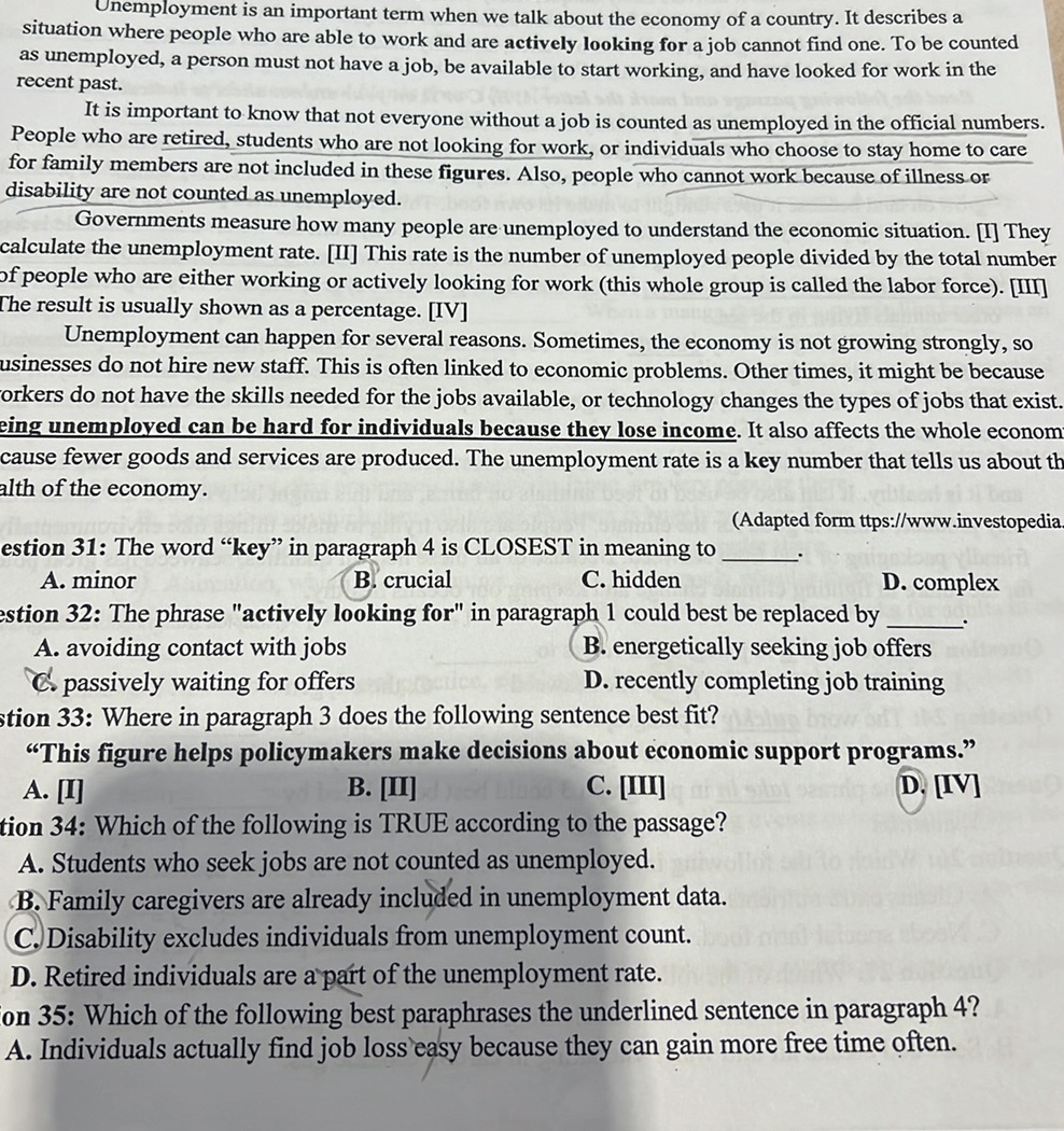 Question 31: The word "key" in paragraph 4 | StudyX