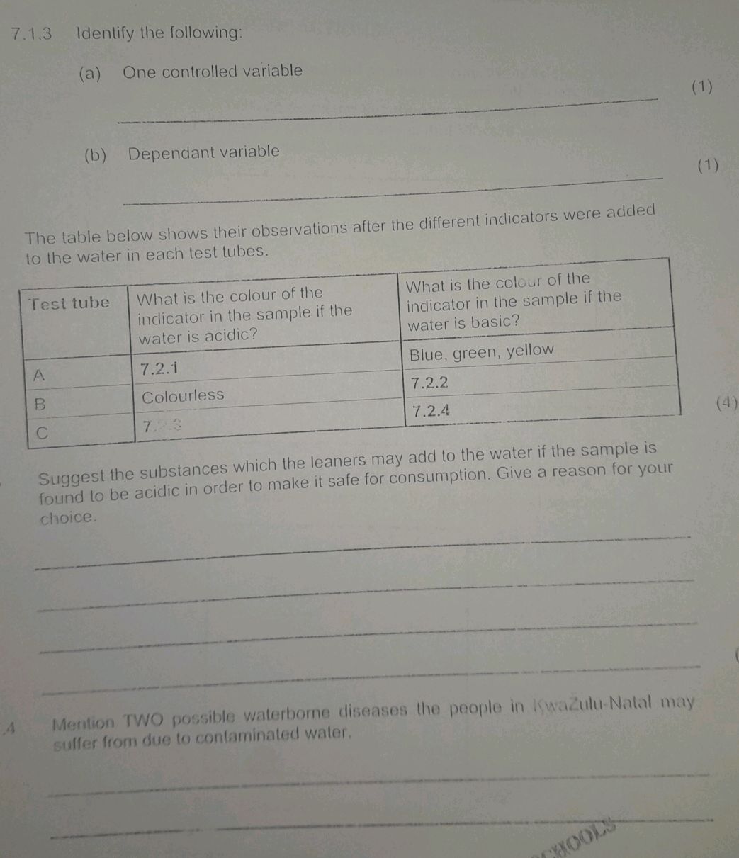 7.1.3 Identify the following: (a) One | StudyX
