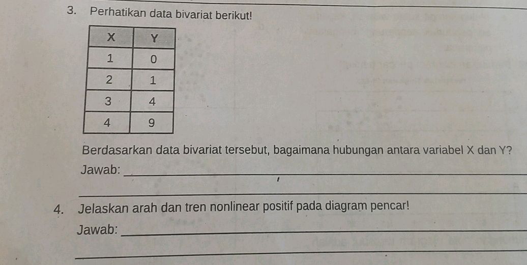 3. Perhatikan data bivariat berikut! | X | | StudyX