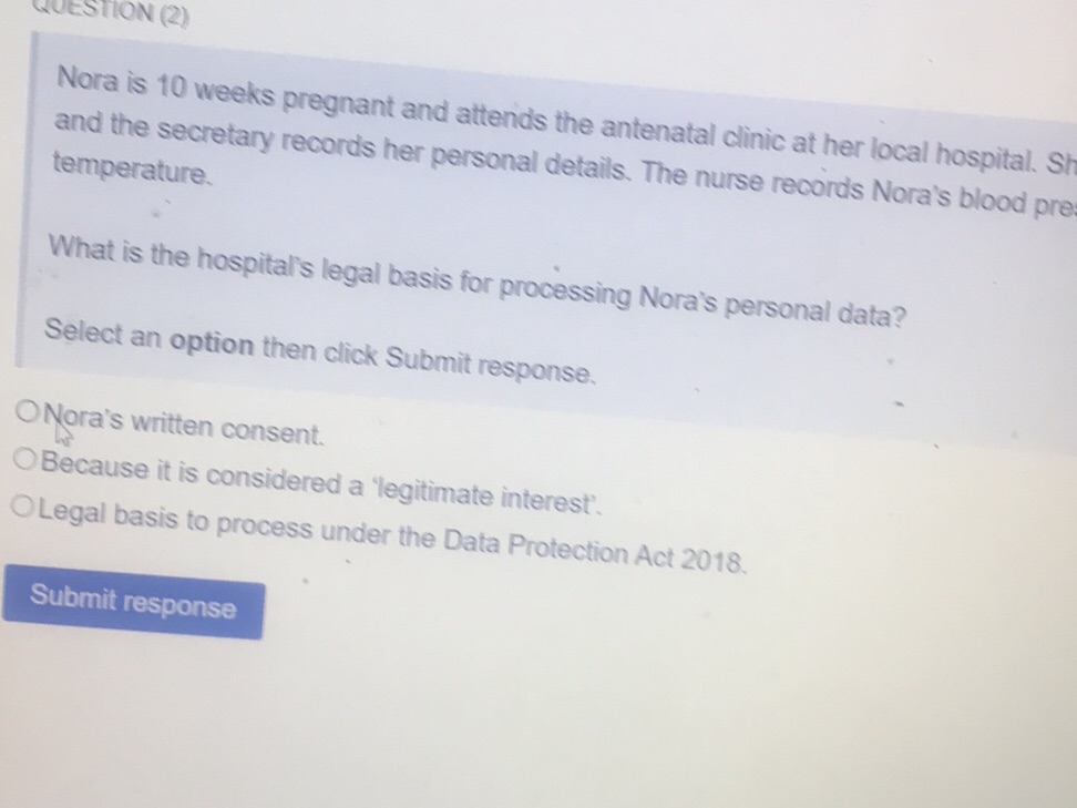 Nora is 10 weeks pregnant and attends the | StudyX