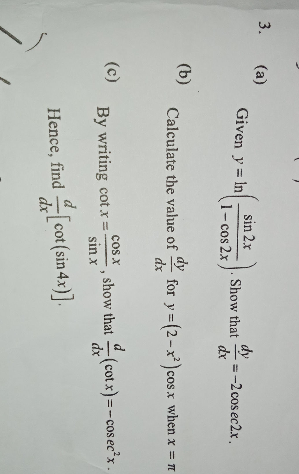 3. (a) Given $y = ( { 2x}{1 - 2x} )$. | StudyX