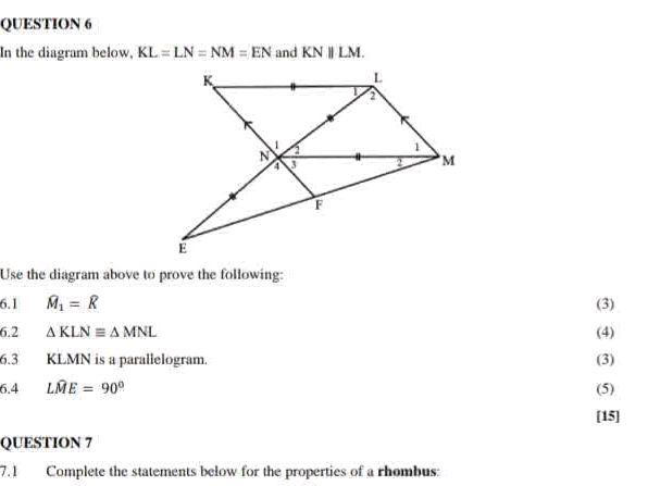 In the diagram below, $KL = LN = NM = EN$ | StudyX