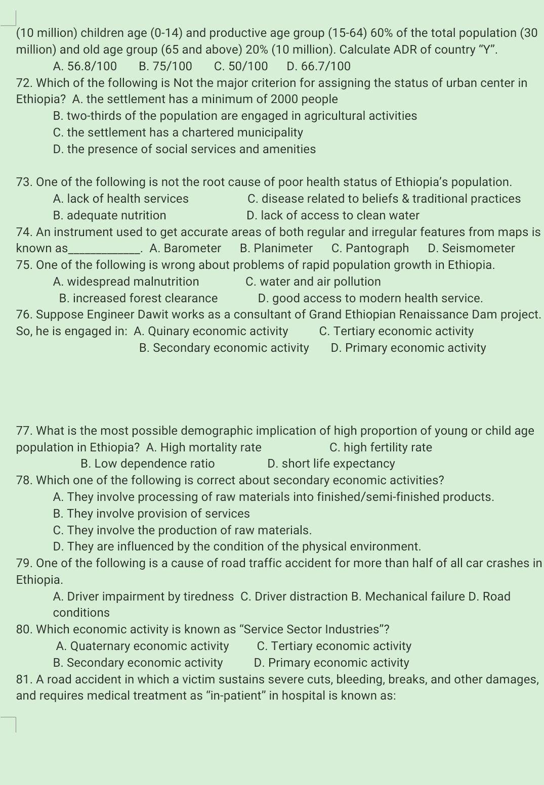 Calculate ADR of country "Y". A. 56.8/100 | StudyX