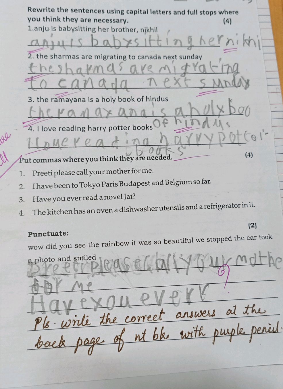 Rewrite the sentences using capital letters | StudyX