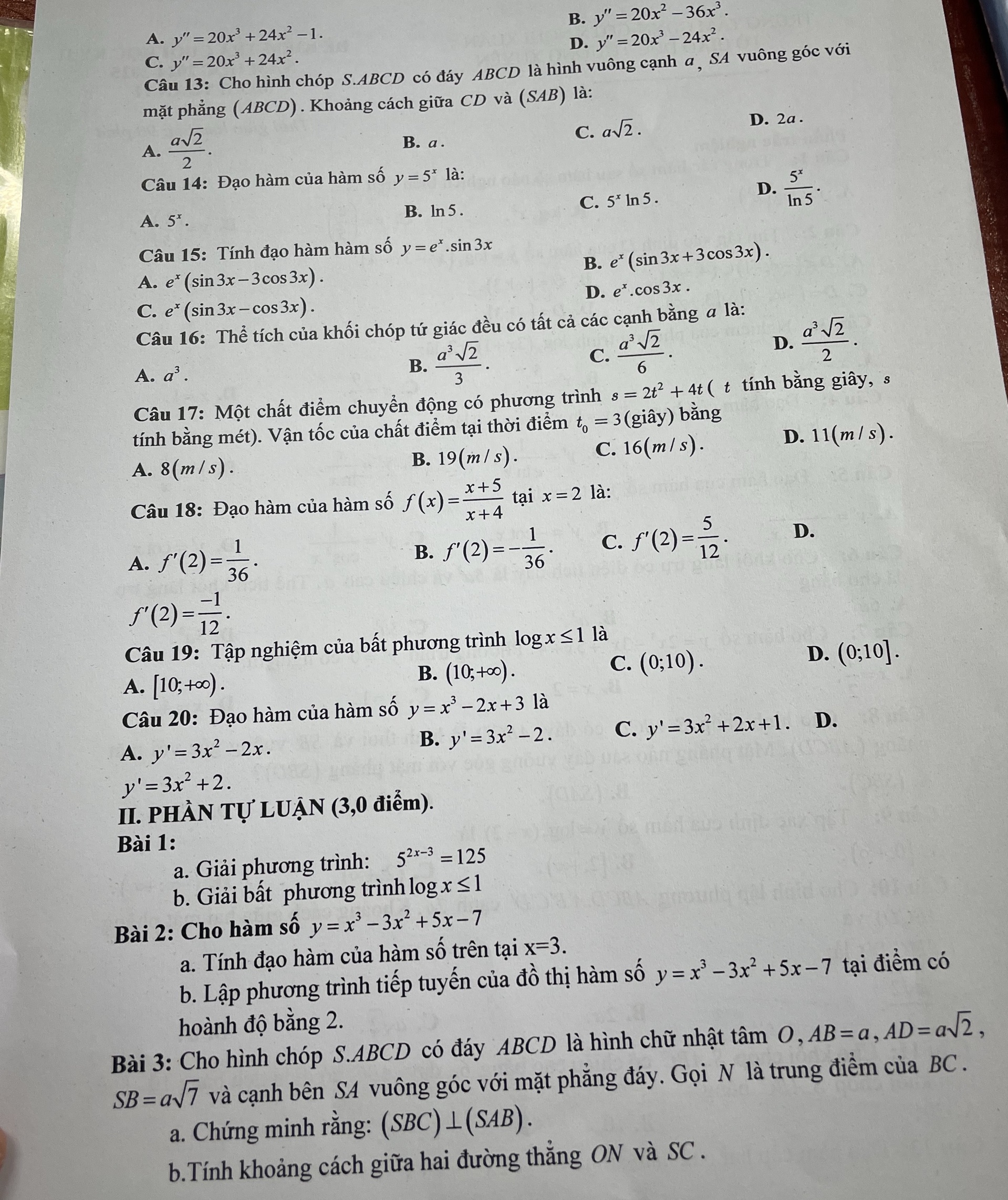 Câu 13: Cho hình chóp S.ABCD có đáy ABCD là | StudyX