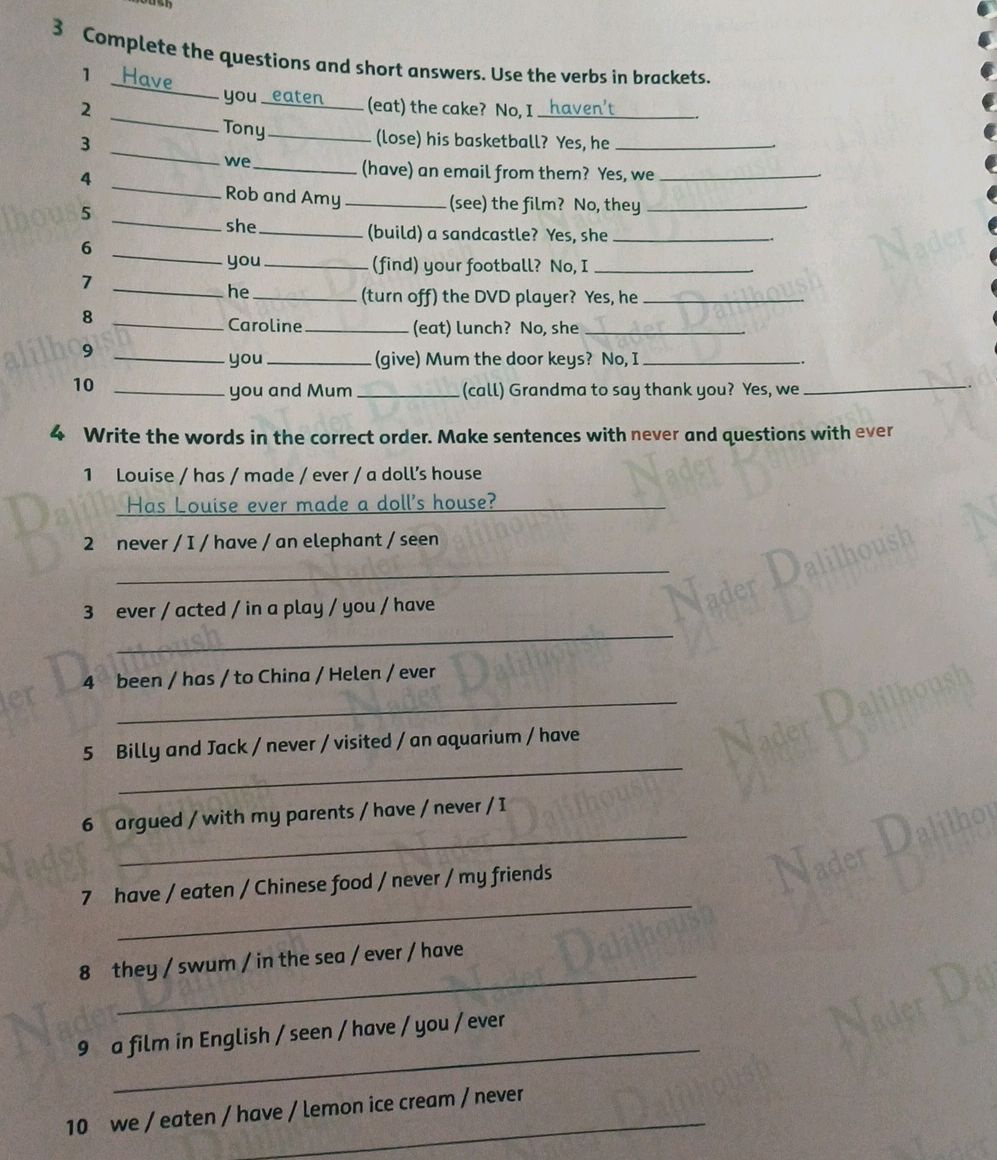 3 Complete the questions and short answers. | StudyX