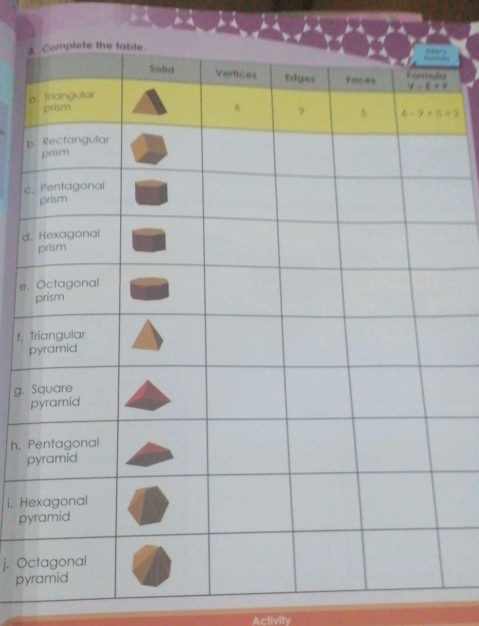 3. Complete the table. | Solid | Vertices | | StudyX