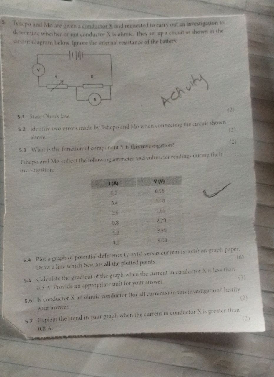 5. Tshepo and Mo are given a conductor X | StudyX
