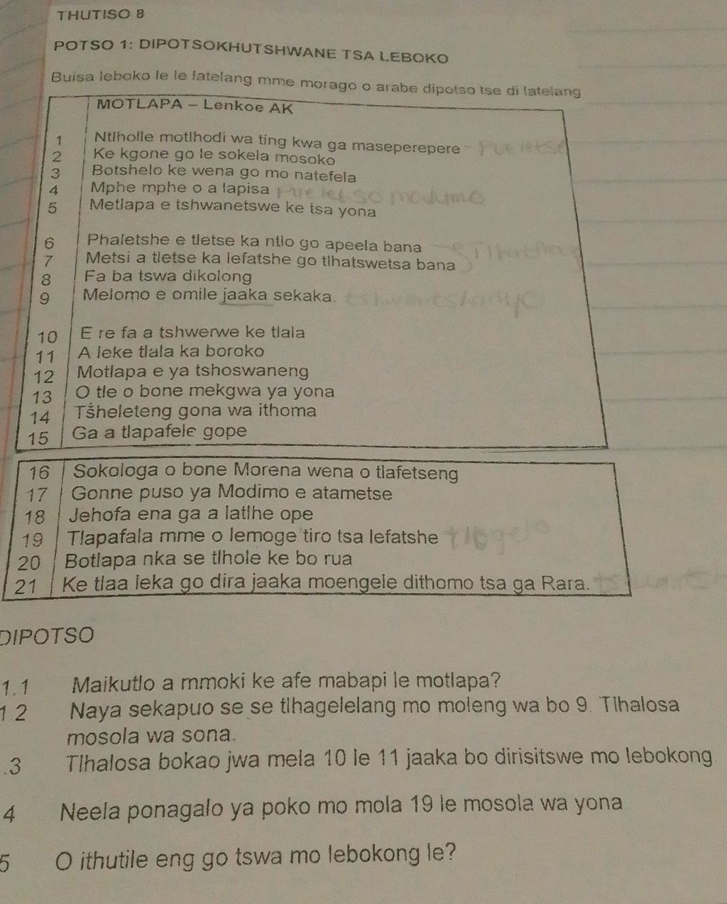 1. Maikutlo a mmoki ke afe mabapi le | StudyX