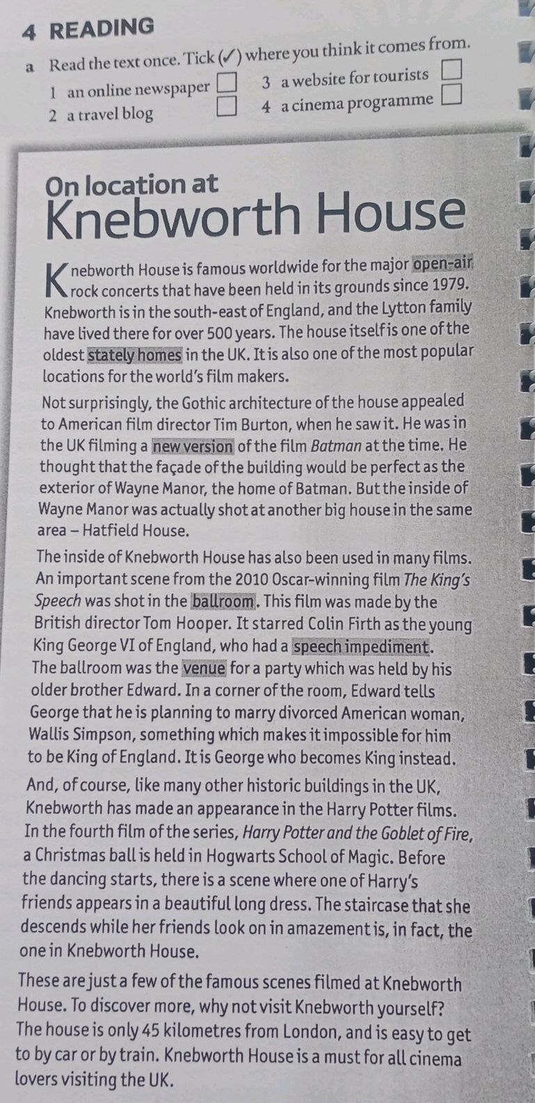 4 READING a Read the text once. Tick ( ) | StudyX