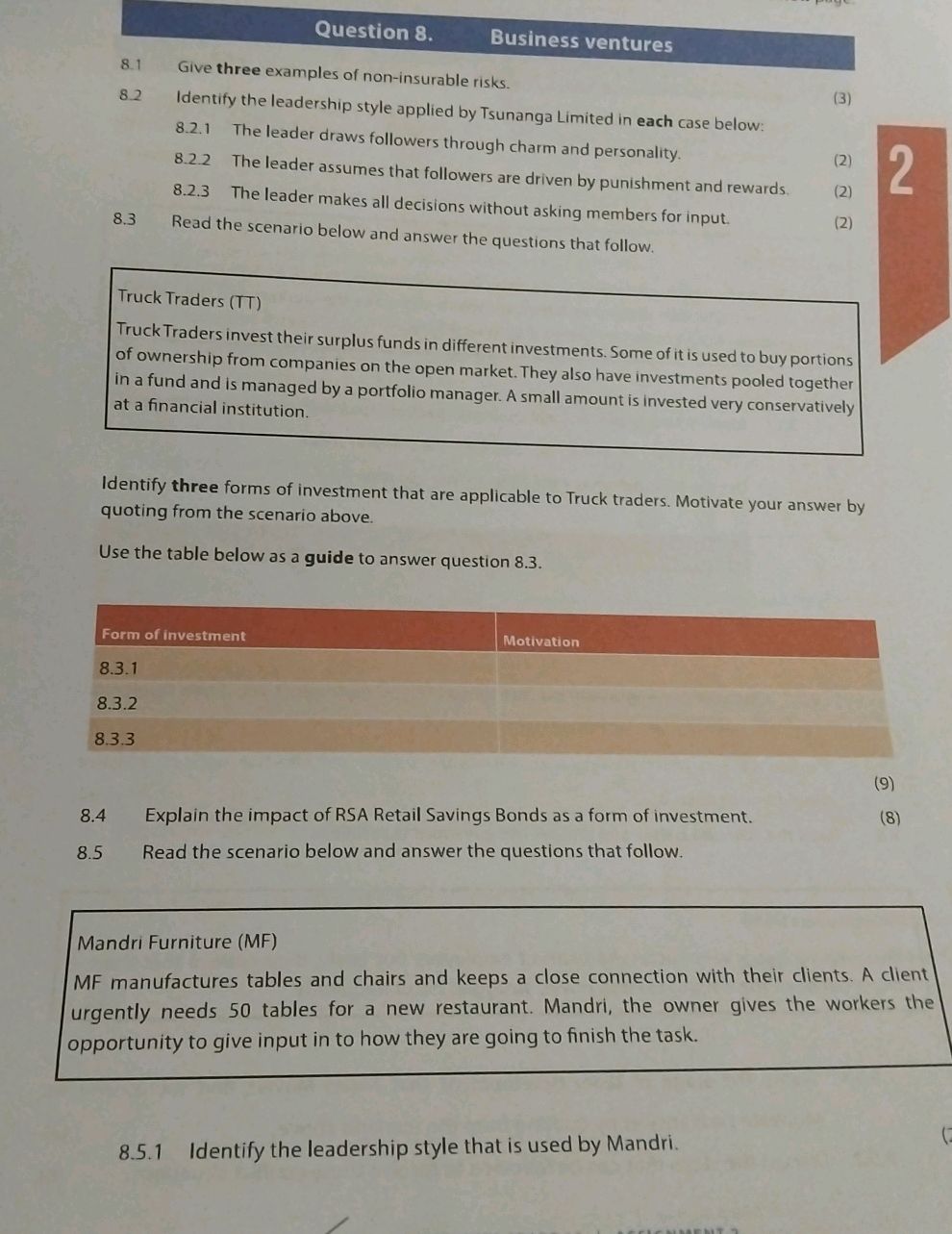 8.1 Give three examples of non-insurable | StudyX