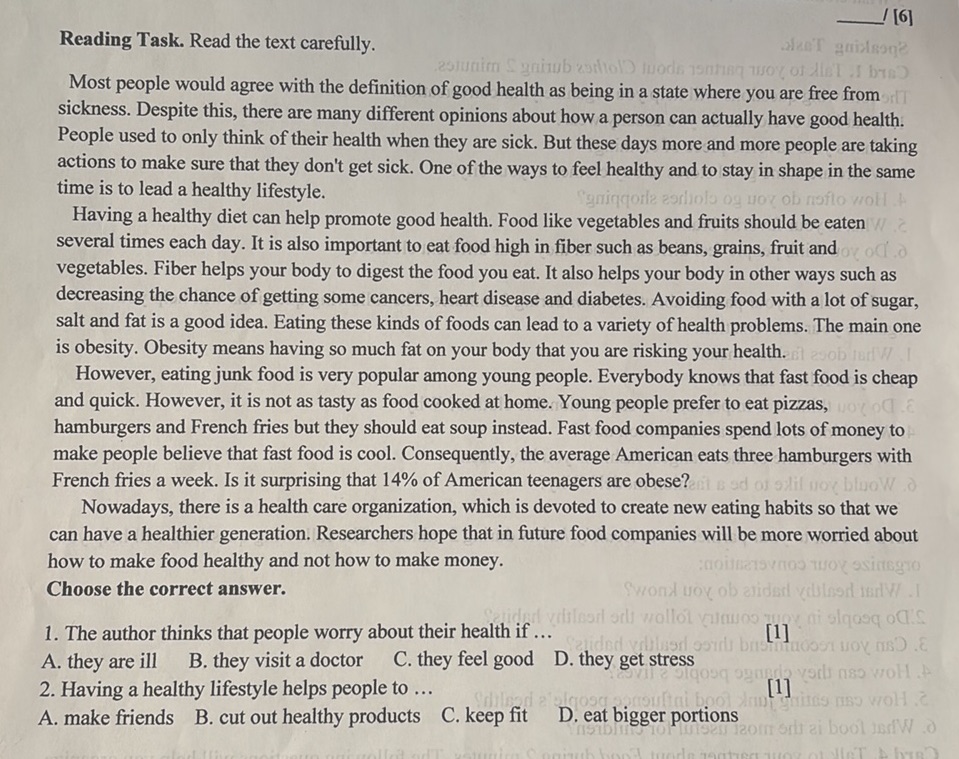 Reading Task. Read the text carefully. Most | StudyX