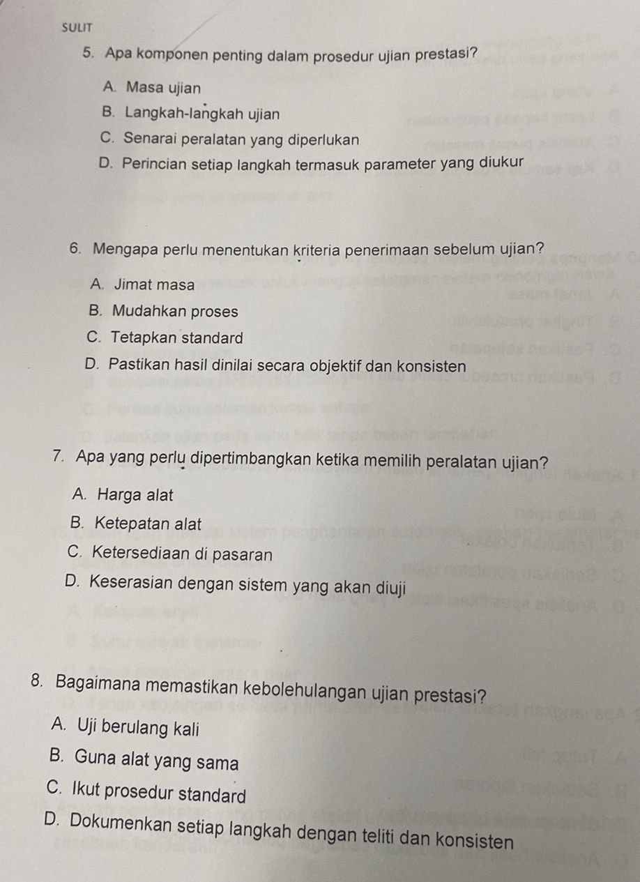 5. Apa komponen penting dalam prosedur ujian | StudyX