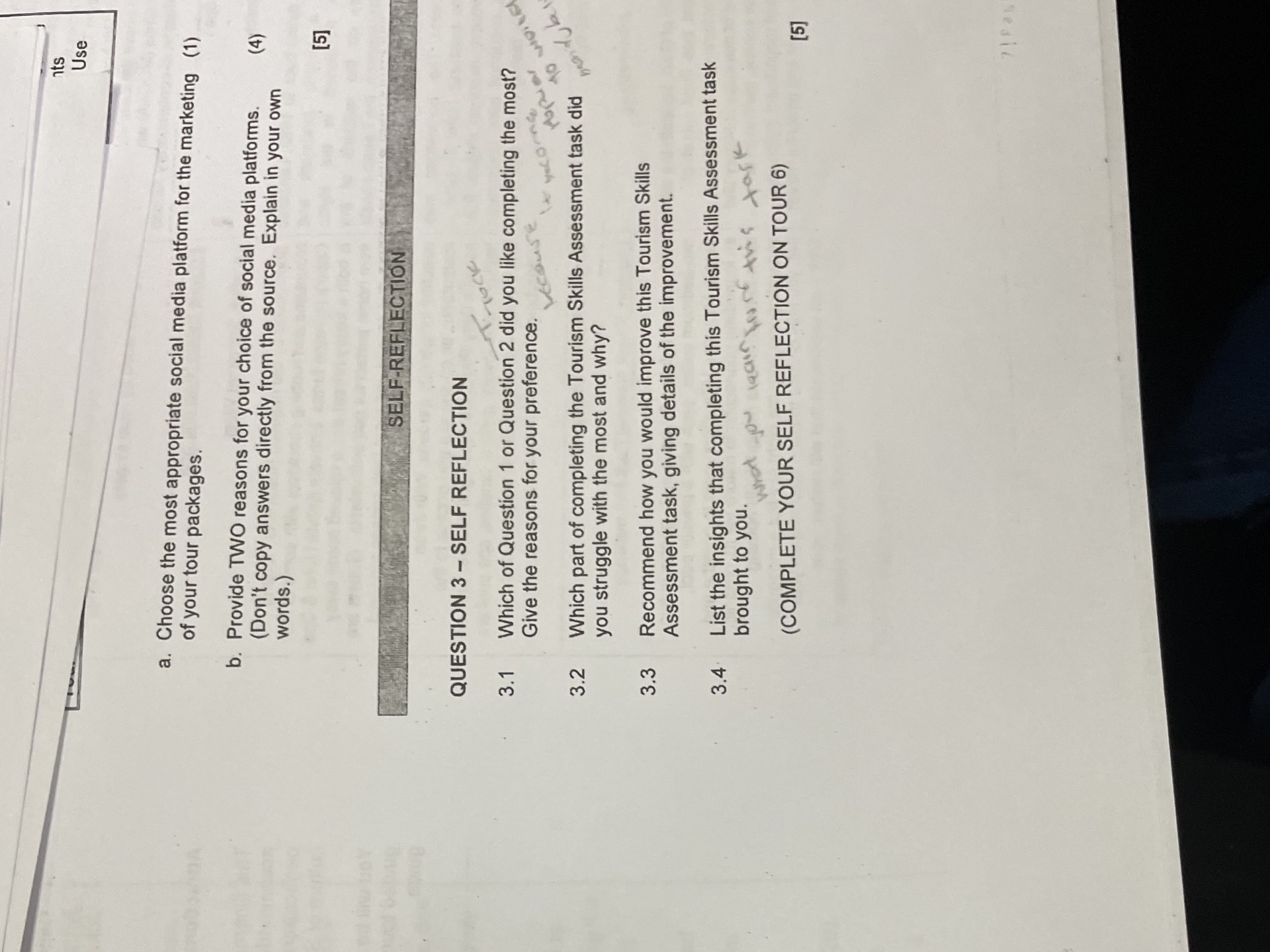 QUESTION 3 - SELF REFLECTION 3.1 Which of | StudyX