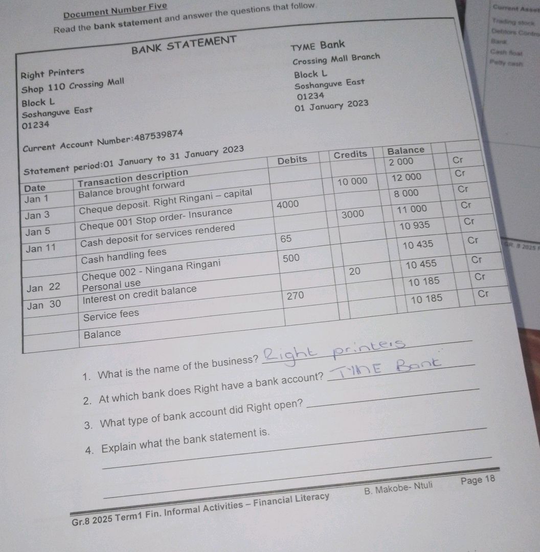 Bank Statement | Date | Transaction | StudyX