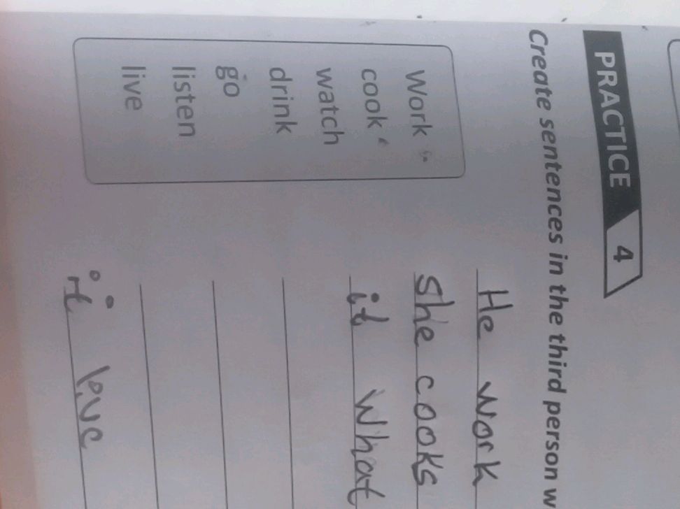 Create sentences in the third person. Work | StudyX