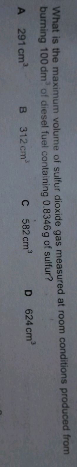 What is the maximum volume of sulfur dioxide | StudyX