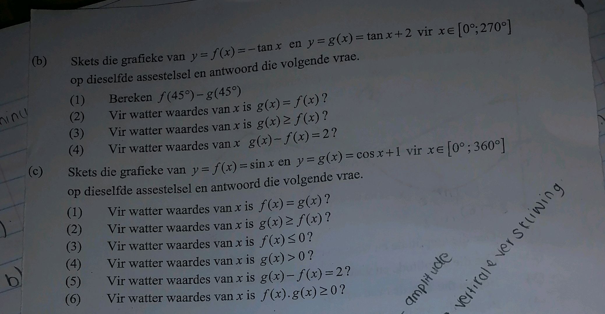 (b) Skets die grafieke van $y = f(x) = -tan | StudyX