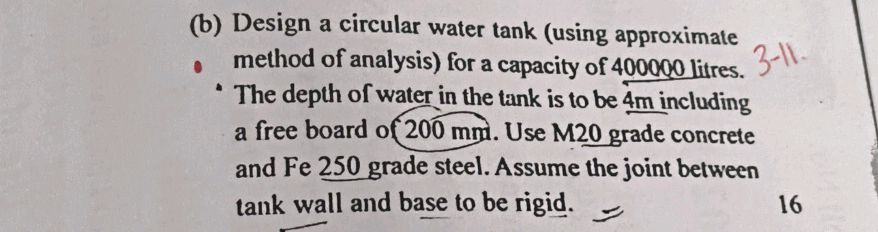 (b) Design a circular water tank (using | StudyX