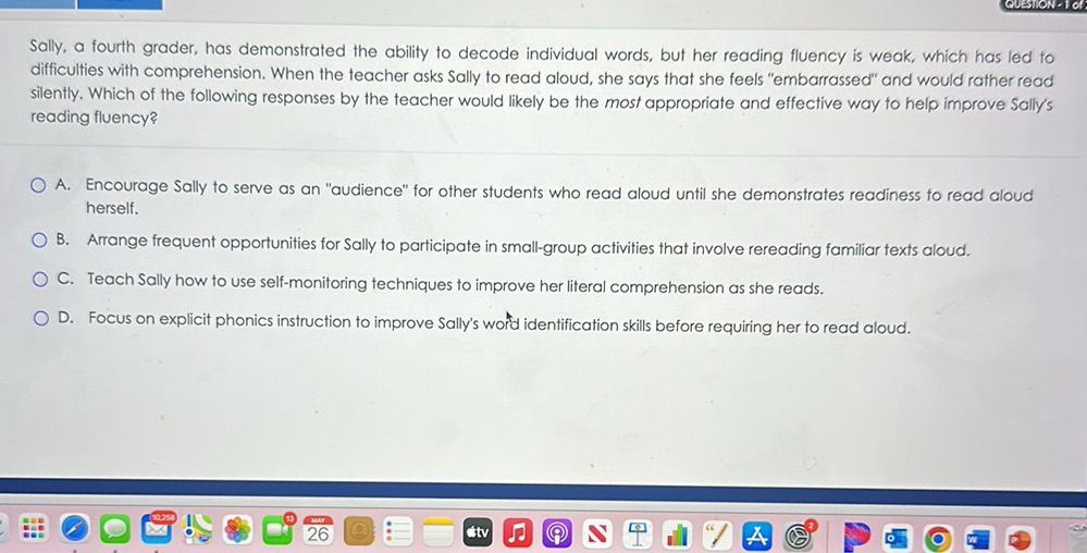 Sally, a fourth grader, has demonstrated the | StudyX