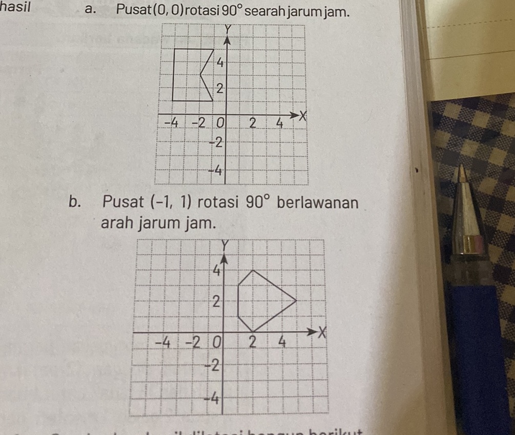 a. Pusat (0, 0) rotasi 90° searah jarum jam. | StudyX