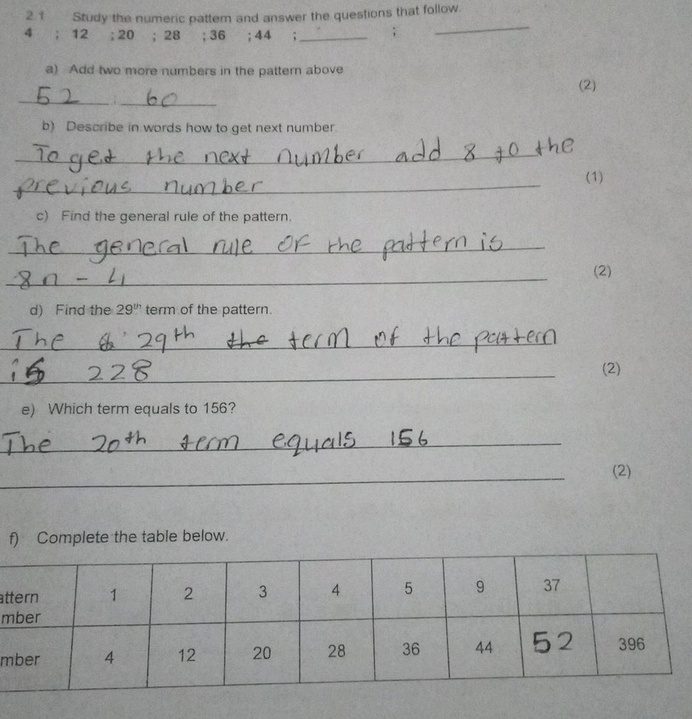 Study the numeric pattern and answer the | StudyX