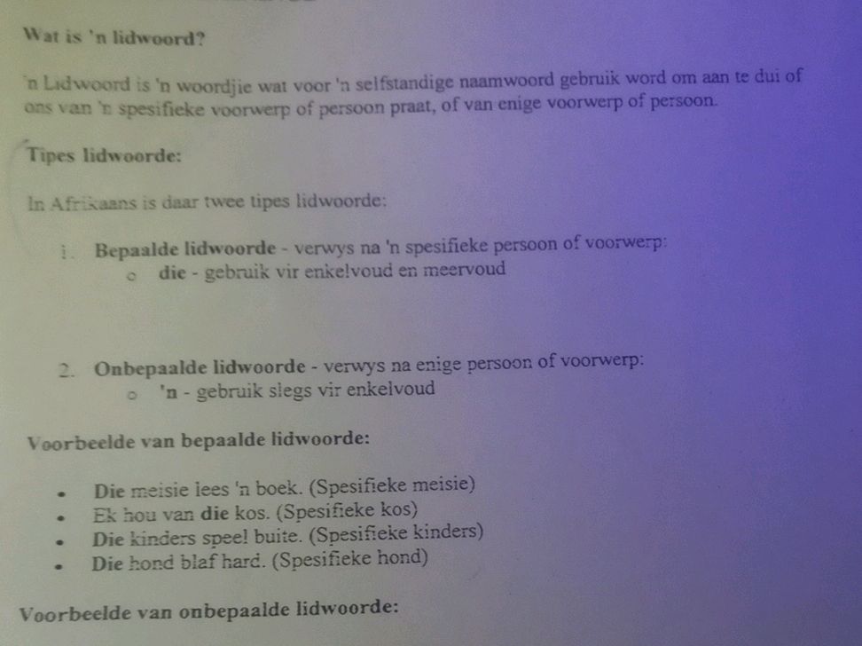 Wat is 'n lidwoord? 'n Lidwoord is 'n | StudyX