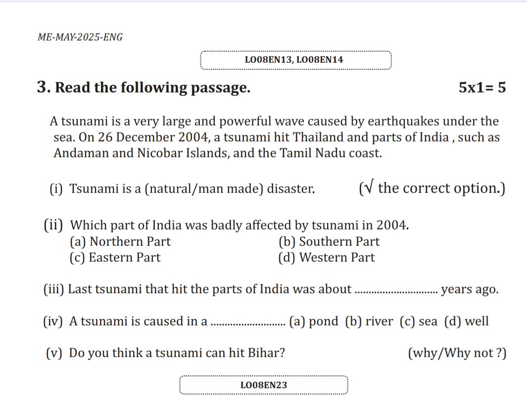 3. Read the following passage. 5x1= 5 A | StudyX