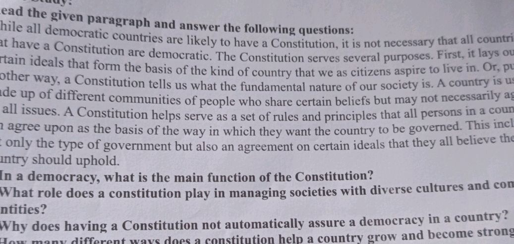 Read the given paragraph and answer the | StudyX