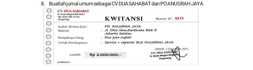 8. Buatlah jurnal umum sebagai CV DUA | StudyX