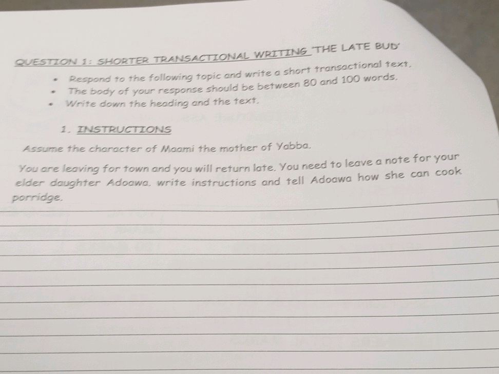 QUESTION 1: SHORTER TRANSACTIONAL WRITING | StudyX