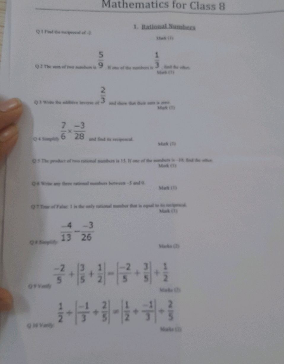 Q1 Find the reciprocal of -2. Q2 The sum of | StudyX
